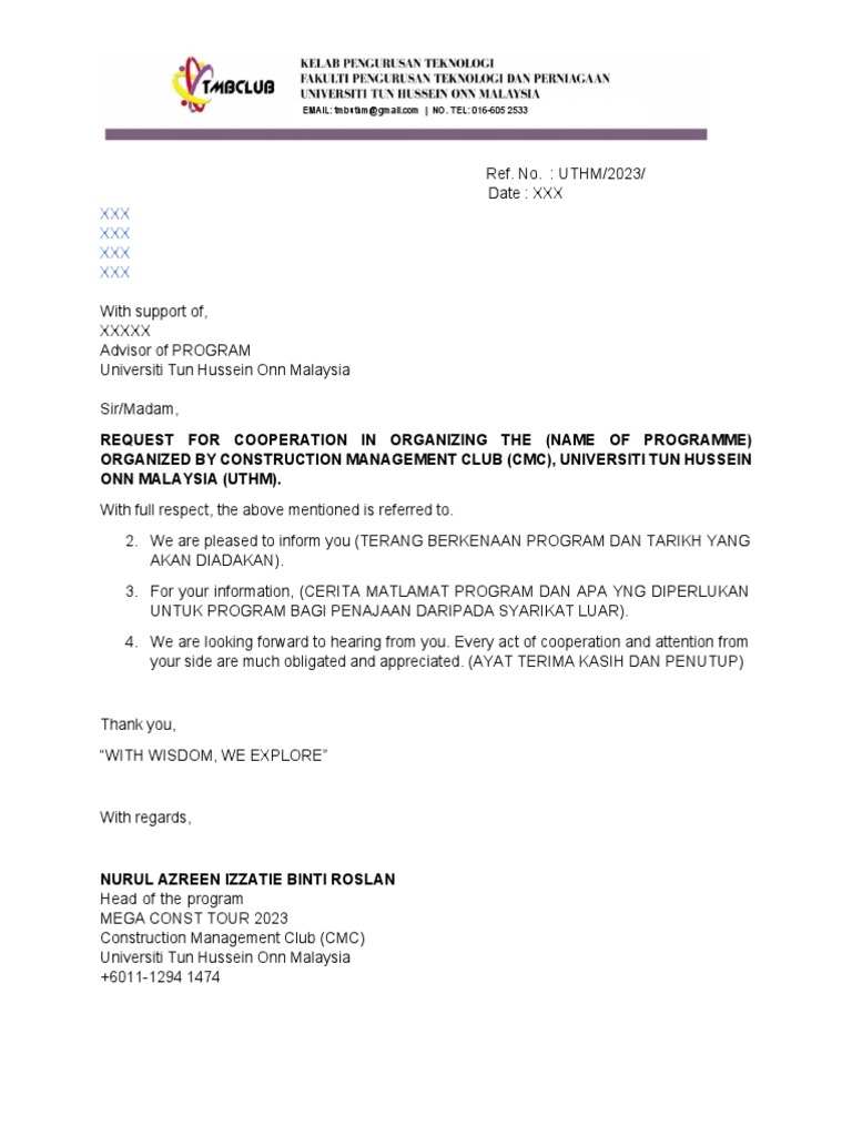 Surat Permohonan Sponsor Program CMC | PDF