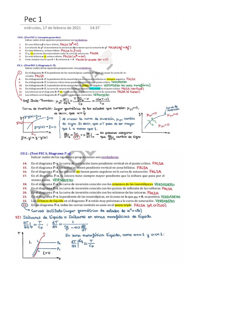 Pec 1 Ejercicios Termo Ii PDF | PDF
