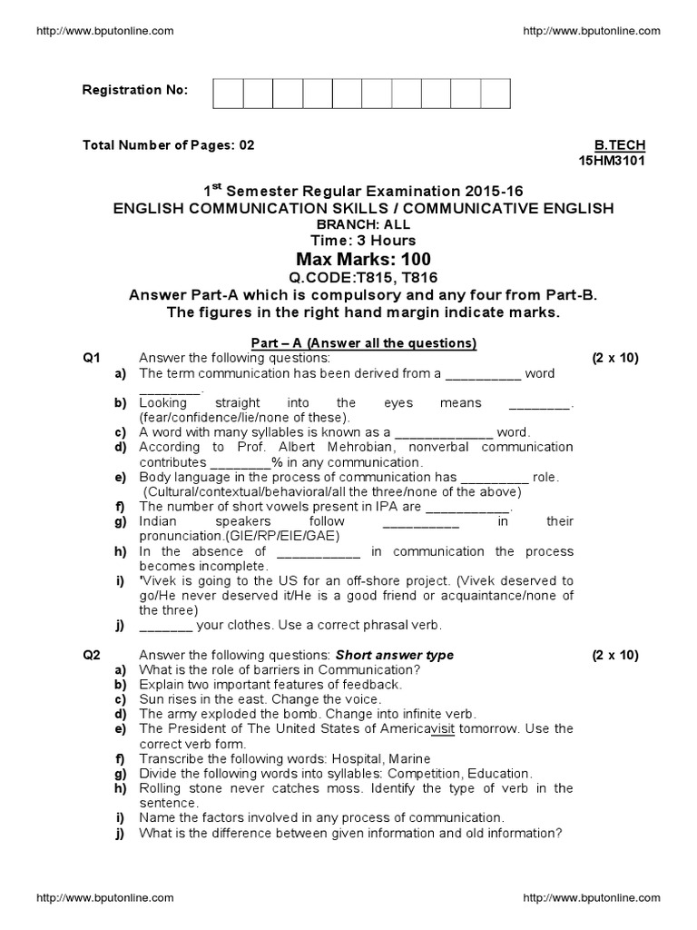 Btech 1st Year 15hm3101 English Communication Skills or Communicative English 2016 PDF | PDF ...