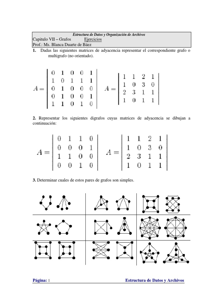 Ejercicios Cap7 Grafos | PDF | Vértice (teoría de grafos) | Matriz (Matemáticas)