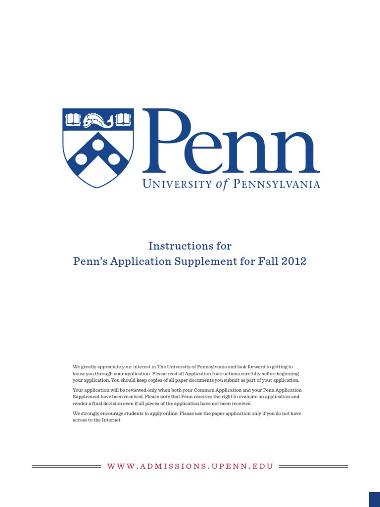 Instructions For Penn's Application Supplement For Fall 2012 | PDF