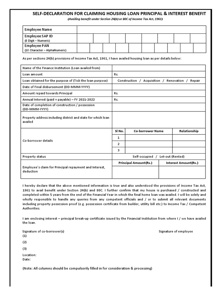 Housing Loan Declaration | PDF | Loans | Taxes