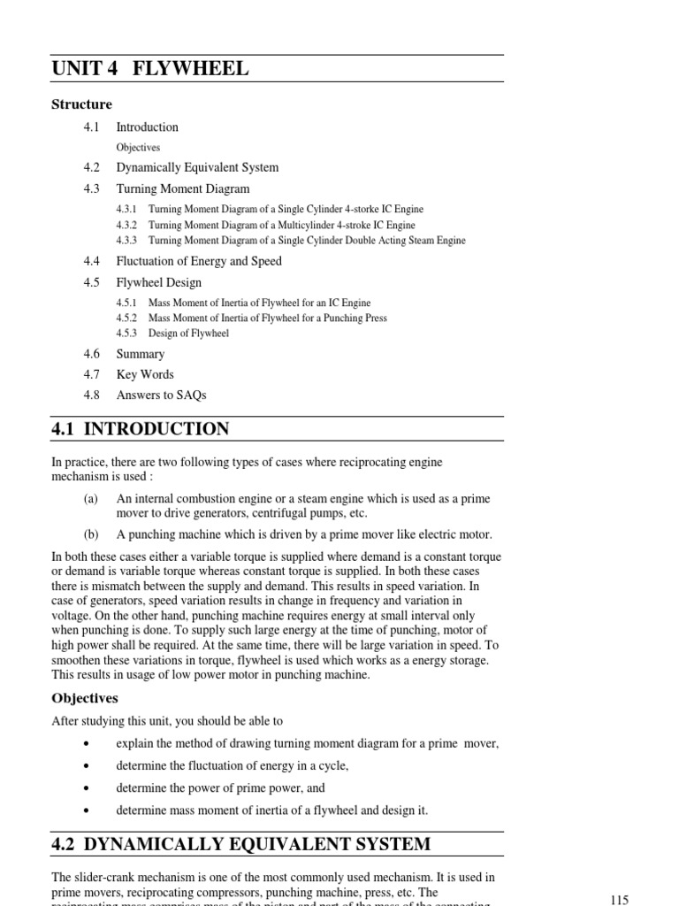 Unit 4 Flywheel: Structure | PDF | Torque | Internal Combustion Engine