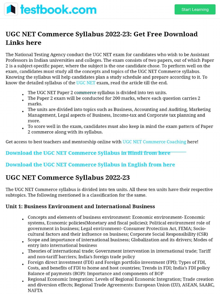 UGC NET Commerce Syllabus 2022-23 - Get Free Download Links Here | PDF