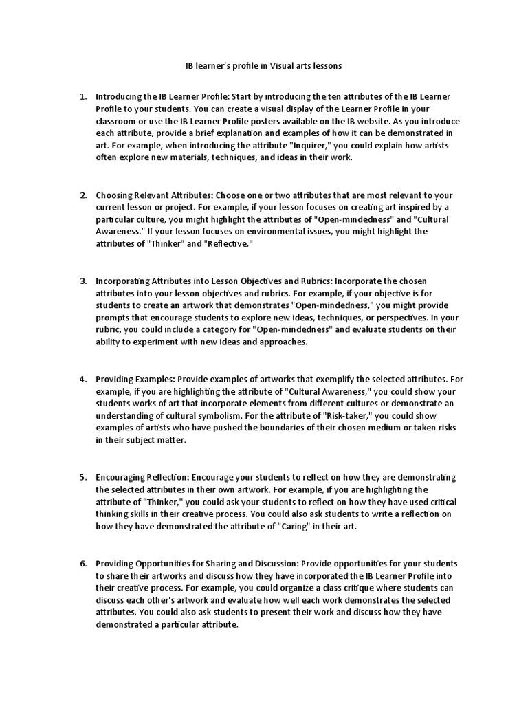 Integrating IB Learner Profile in Art | PDF | Essays | Critical Thinking