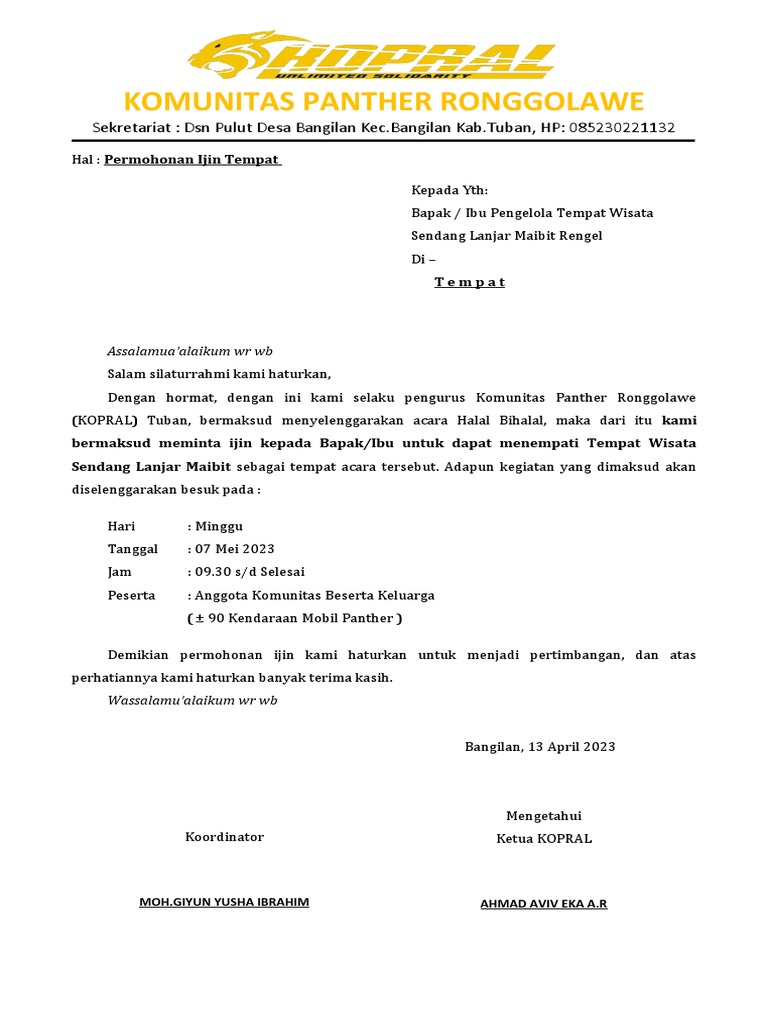 Surat Permohonan Ijin Tempat | PDF