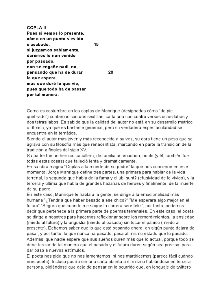 COPLA II Comentario Fran | PDF | Poesía | Clásicos