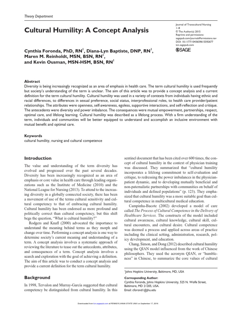 Foronda Et Al - Cultural Humility - A Concept Analysis | PDF | Nursing ...