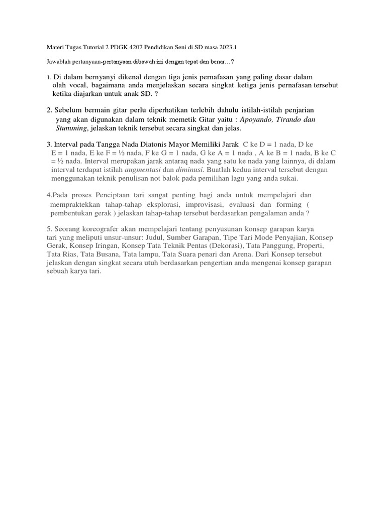 Materi Tugas Tutorial 2 PDGK 4207 Pendidikan Seni Di SD Masa 2023 | PDF | Seni & Disiplin Bahasa ...