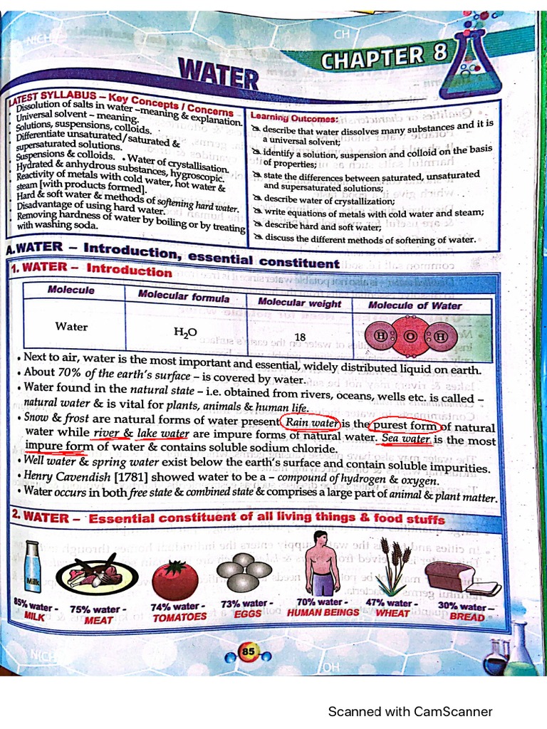 New Simplified Middle School Chemistry Class 8: Chapter 8 Water | PDF