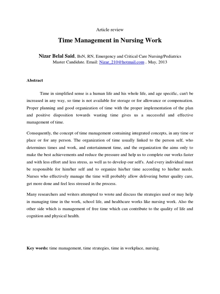 Time Management in Nursing Work-Nizar Said ASSESMENT | PDF