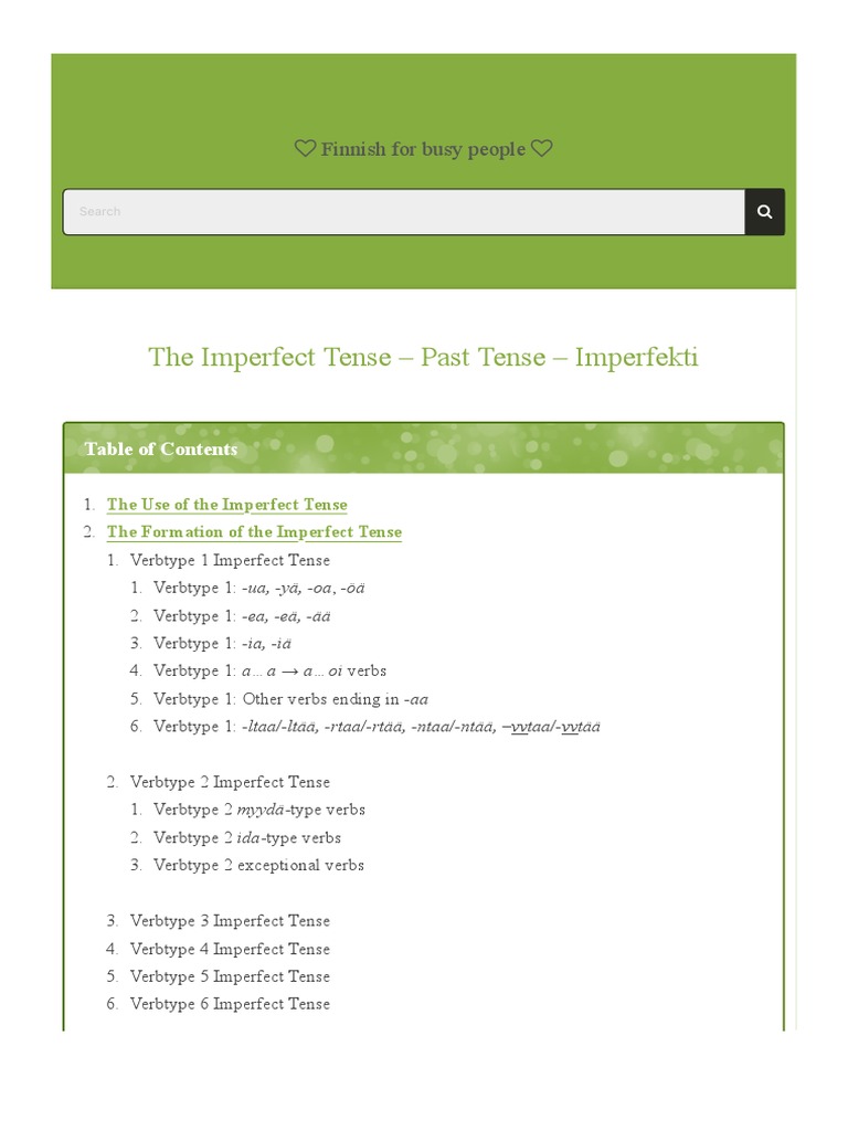 Finnish Imperfect Tense Guide | PDF | Grammatical Tense | Human ...