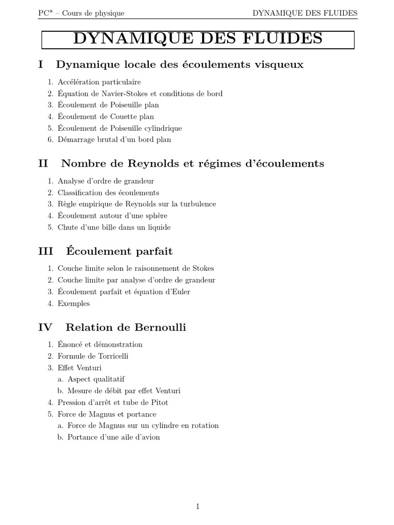 Dynamique des fluides : concepts clés | PDF