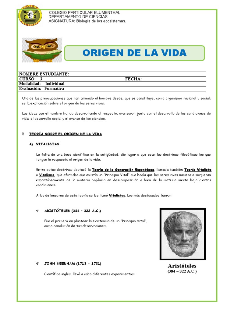 Guia El Origen de La Vida | PDF | Organismos | Naturaleza