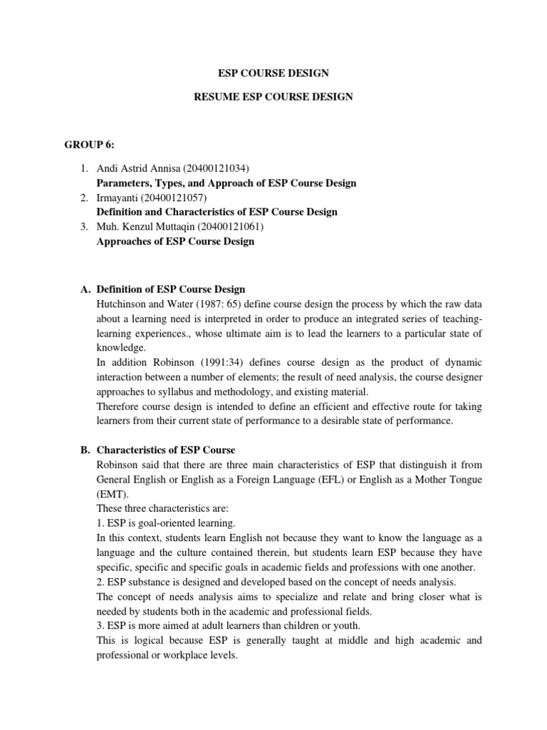 ESP COURSE DESIGN KLP 6 PDF | PDF | Learning | English As A Second Or ...
