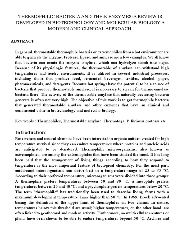 Thermophilic Bacteria and Their Enzymes: A Review | PDF | Taq Polymerase | Polymerase Chain Reaction