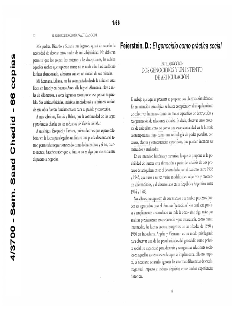 Feierstein, Genocidio Como Práctica Social Intro Cap. 1 Completo PDF | PDF