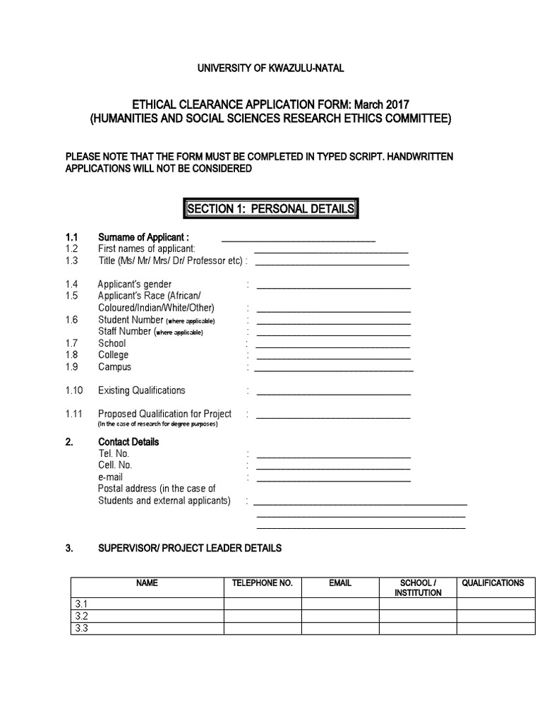 Ethical Clearance Application Form | PDF