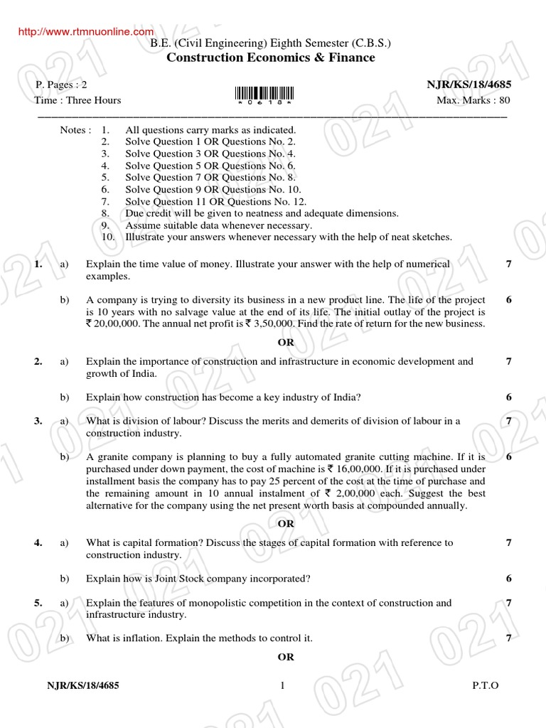 Construction Economics & Finance Exam Guide | PDF
