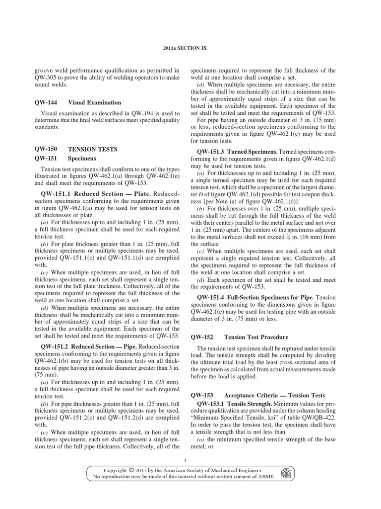 01 - ASME IX QW-150 (2010 Add.2011) PDF | PDF | Strength Of Materials ...