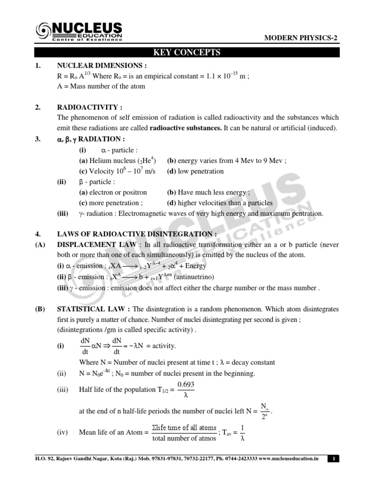 Modern Phy-2 - (Enthuse) - Ans-1 | PDF