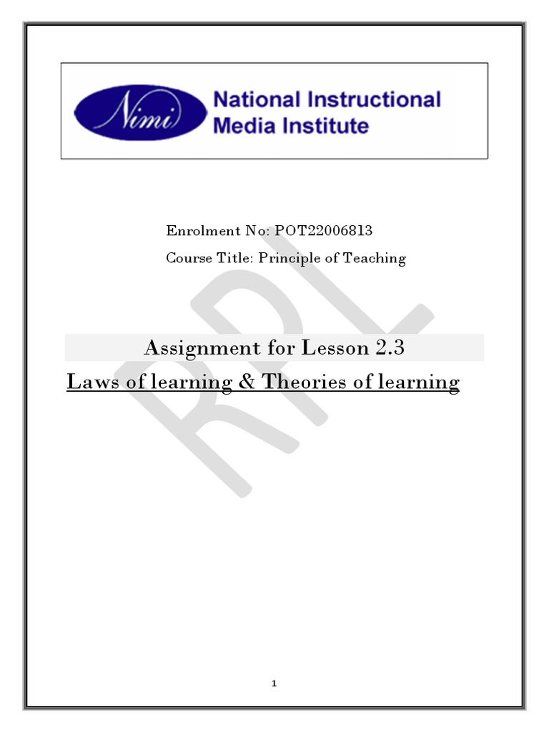 Assignment For Lesson 2.3 Laws of Learning & Theories of Learning | Download Free PDF | Learning ...