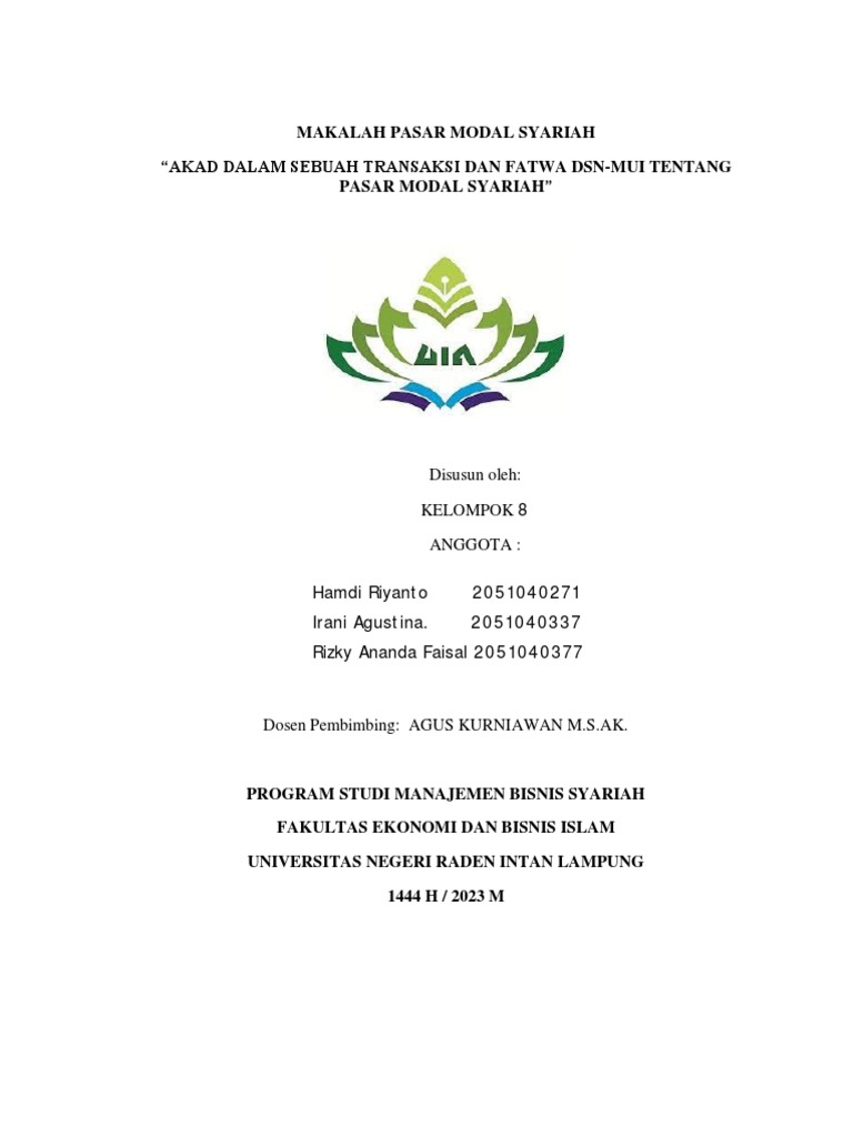 MAKALAH AKAD KAFALAH KEL 8 Materi 6 PASAR MODAL MBS A PDF | PDF | Pengelolaan Keuangan & Uang