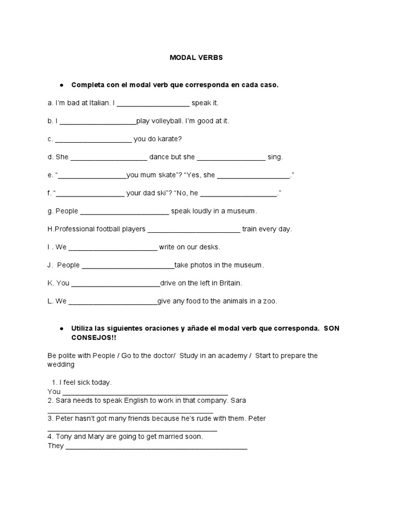 Modal Verbs Practice Exercises | PDF | Foreign Language Studies | Self ...