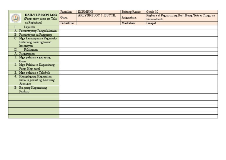 Pagbasa at Pagsusuri-DAILY LESSON LOG | PDF