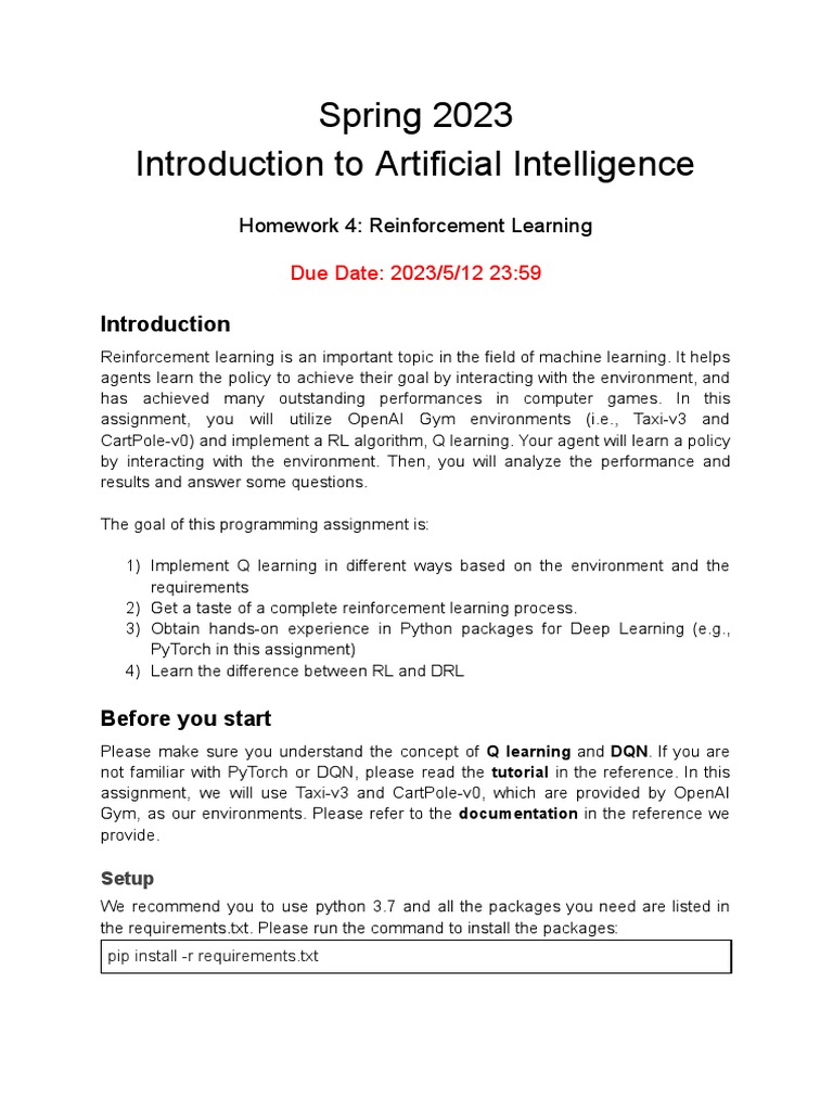 Reinforcement Learning Homework Assignment: Implementing Q-Learning and Deep Q-Network ...