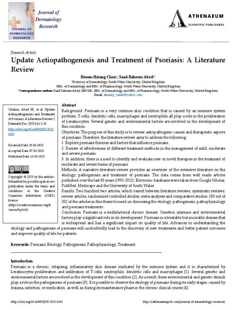 Update Aetiopathogenesis and Treatment of Psoriasis A Literature Review ...