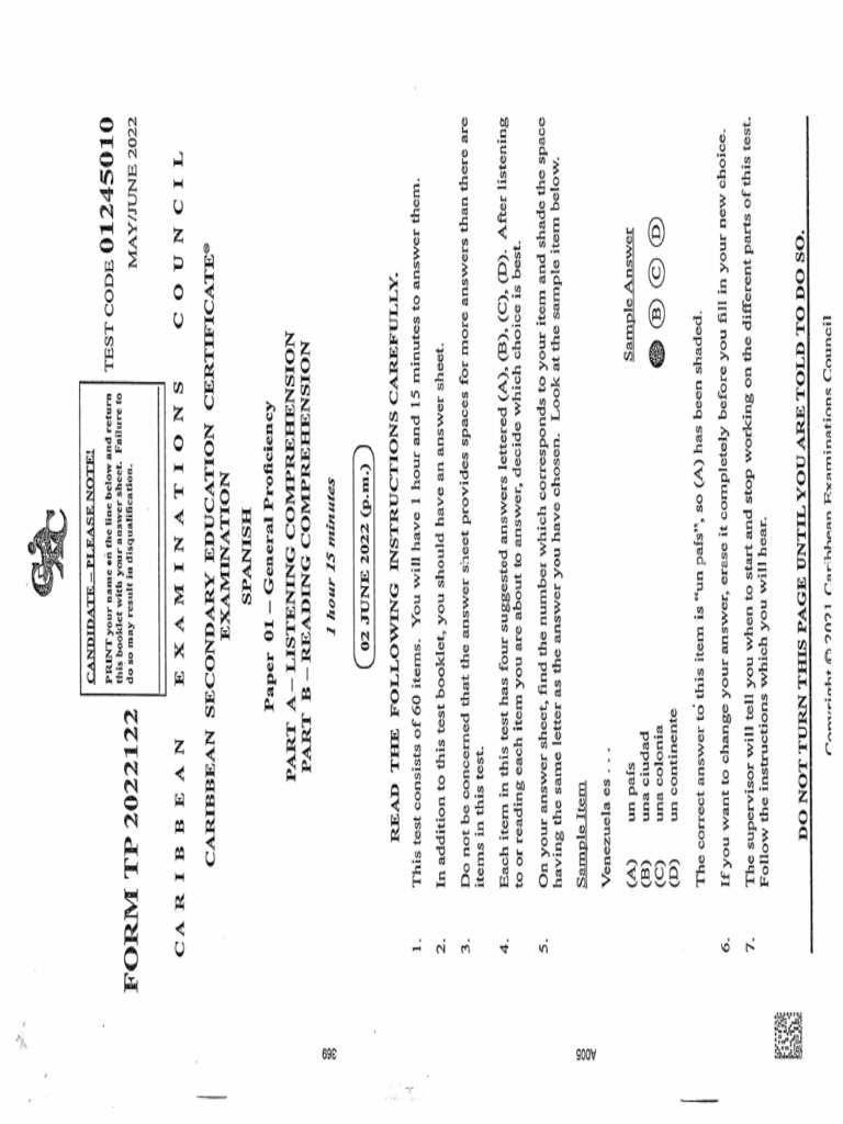 SPANISH PAPER 1 2022 (3) (Original) | PDF