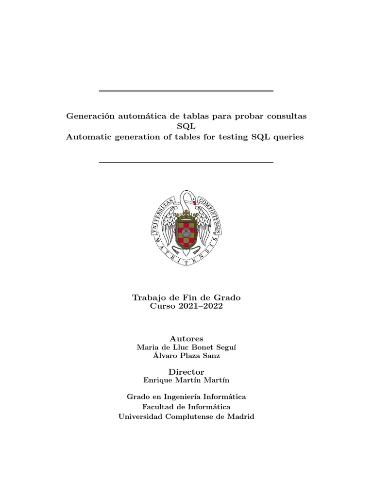 Generación Automática de Tablas para Probar Consultas SQL Automatic Generation of Tables For ...