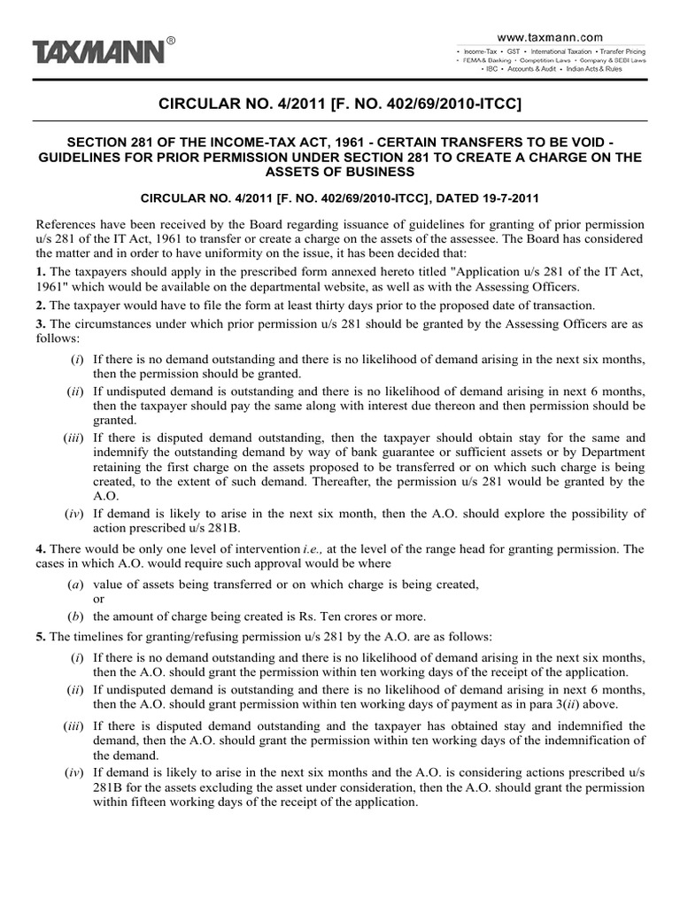 Circular No. 4/2011 (F. No. 402/69/2010-Itcc), Dated 19-7-2011 | PDF ...
