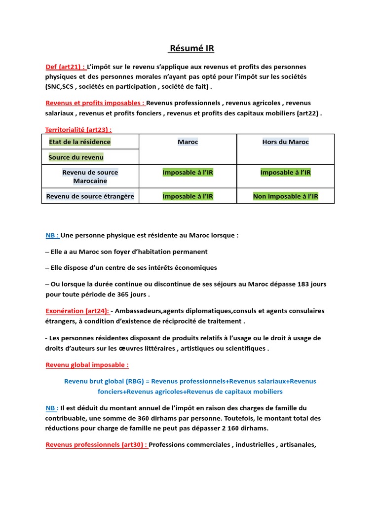 Résumé IR | PDF | Impôt sur le revenu | Gouvernement