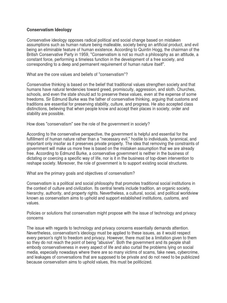 Conservative Ideology Opposes Radical Political and Social Change Based ...