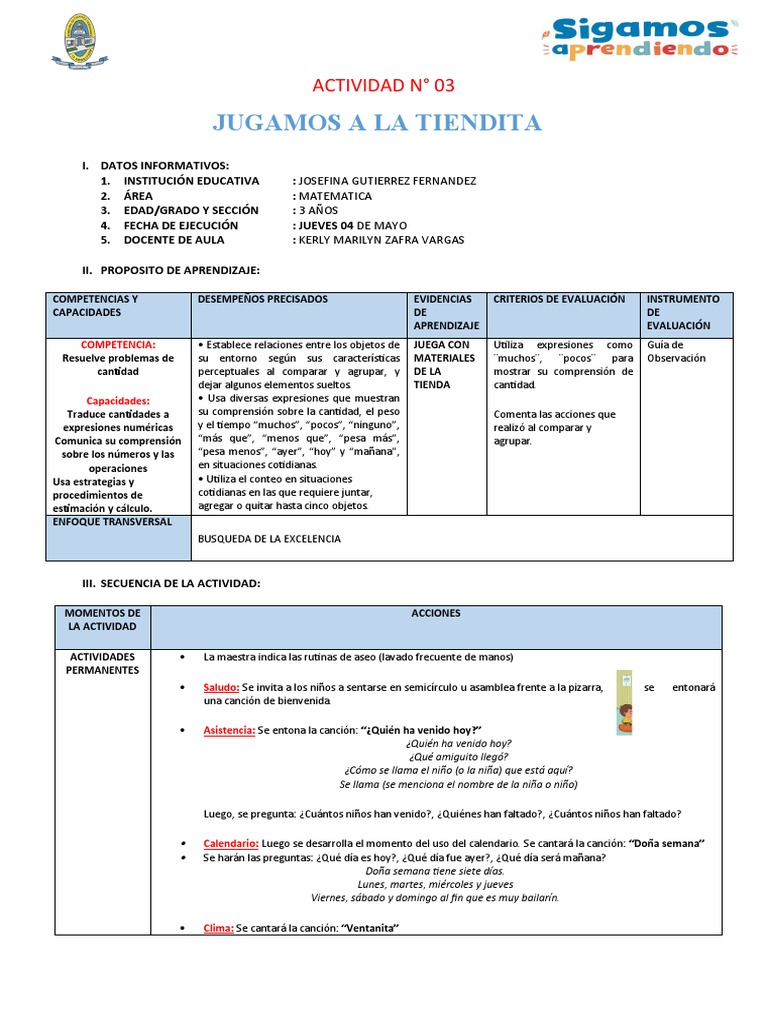 Sesion 3 Jugamos A La Tiendita | PDF
