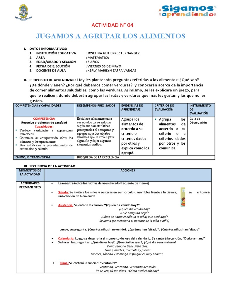 Sesion 4 JUGAMOS A AGRUPAR LOS ALIMENTOS | PDF | Aprendizaje | Evaluación