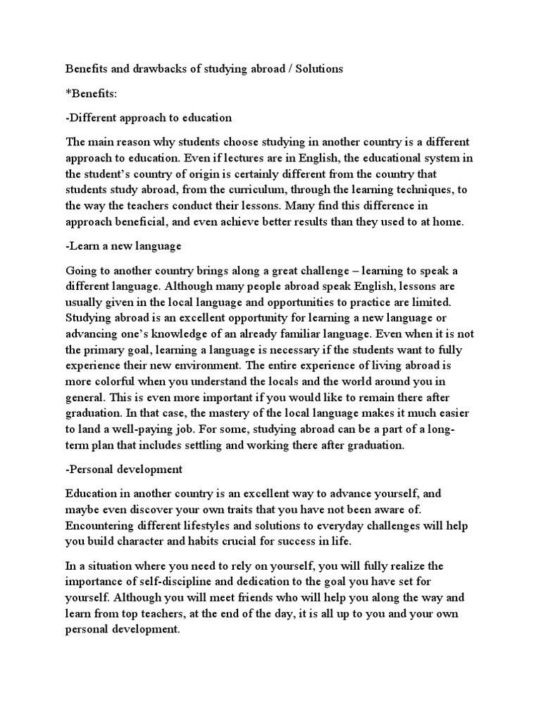 Benefits, Drawbacks and Solutions of Studying Abroad | PDF ... Benefits, Drawbacks and Solutions of Studying Abroad | PDF ...