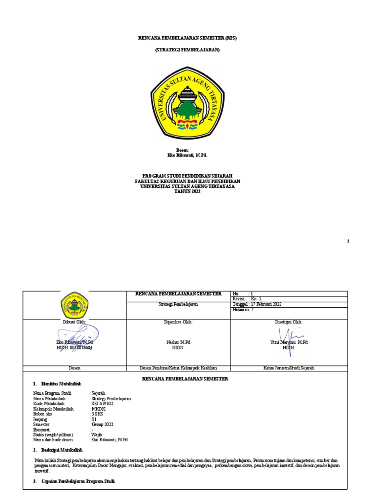 RPS Strategi Pembelajaran Sejarah | PDF | Karier & Perkembangan