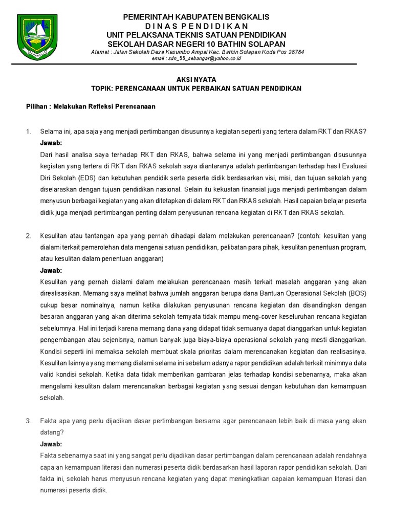 Aksi Nyata Topik Perencanaan Untuk Perbaikan Satuan Pendidikan Pdf Pdf