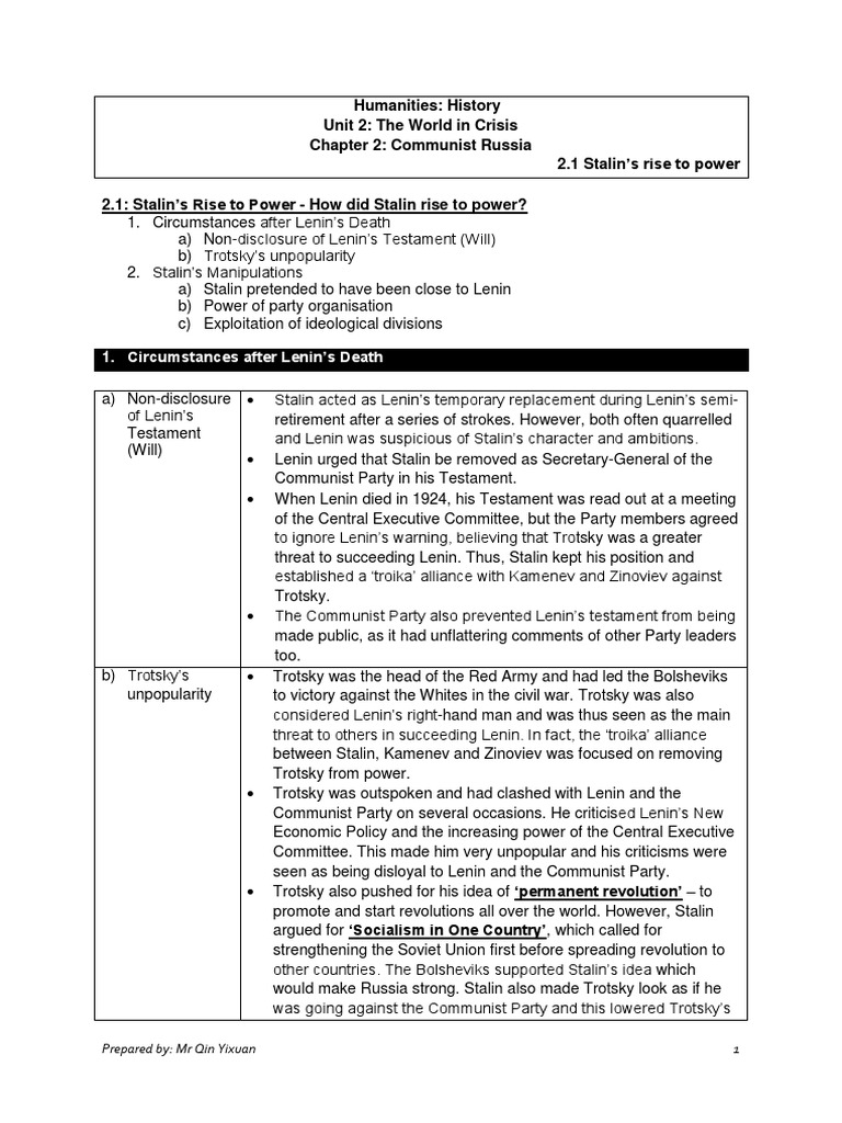 2.1 Rise of Stalin Notes | PDF | Leon Trotsky | Vladimir Lenin