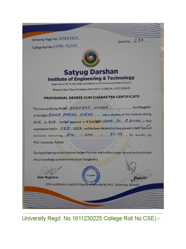 B.tech Provisional Certificate | PDF | Technology & Engineering