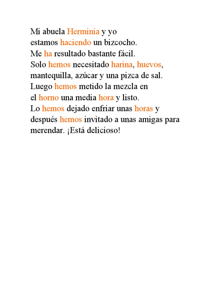 Dictado Con H | PDF | Cocina, comidas y vino