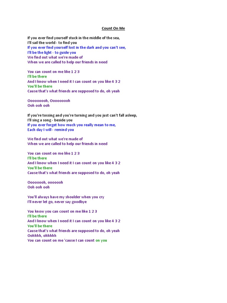 Count On Me Lyrics | PDF | Language Arts & Discipline