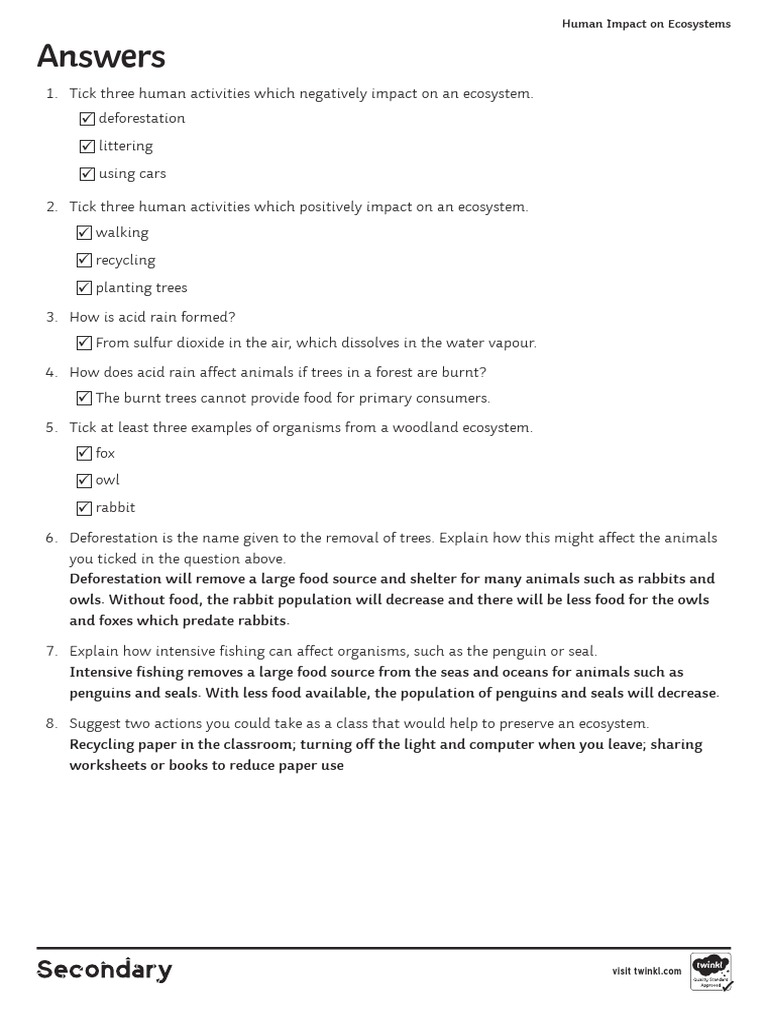 Human Impact On Ecosystems Questions Answers | PDF | Science & Mathematics