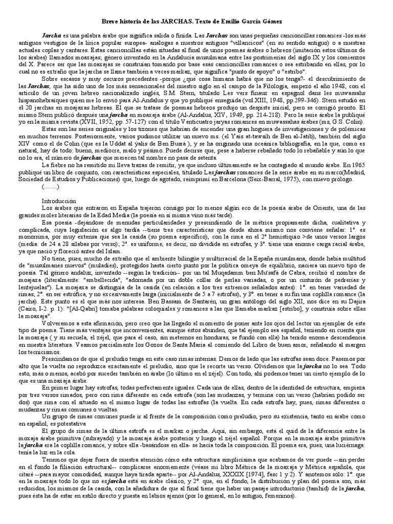 Breve Historia de Las JARCHAS | PDF | Poesía | Metro (poesía)