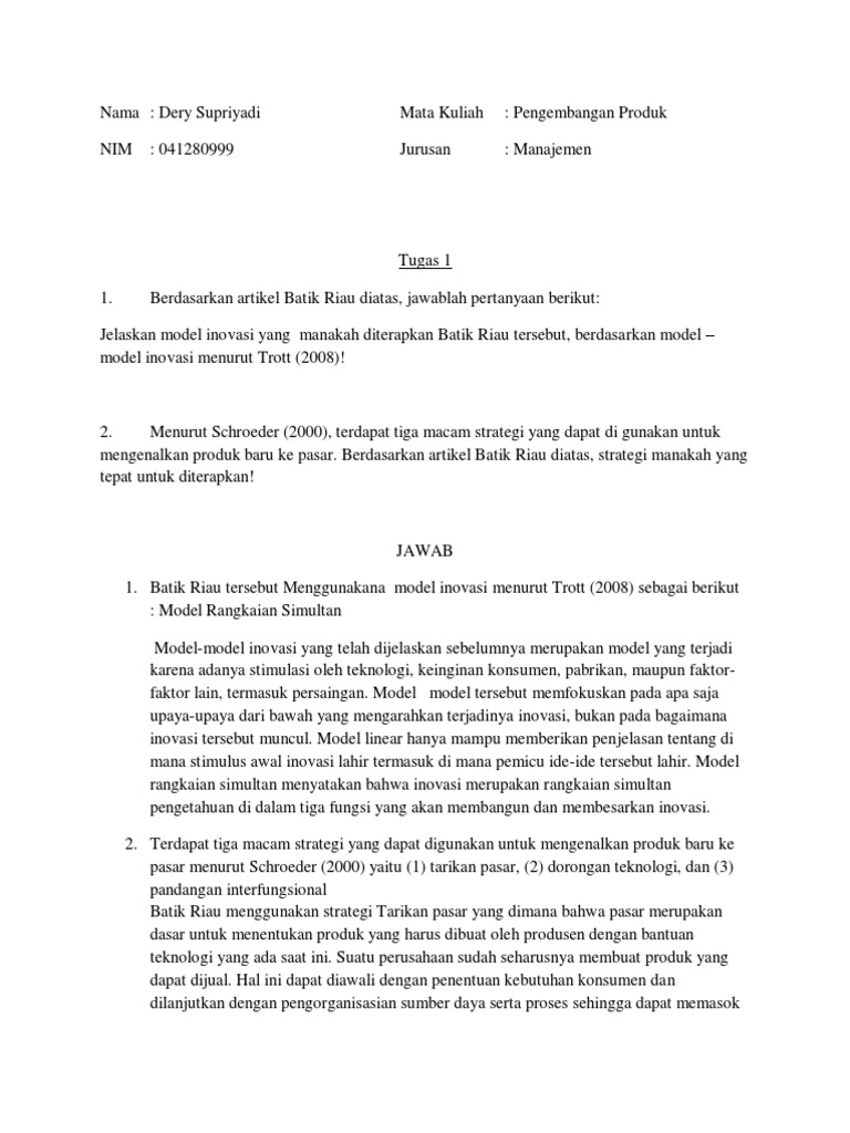 Tugas 1 PENGEMBANGAN PRODUK | PDF | Bisnis