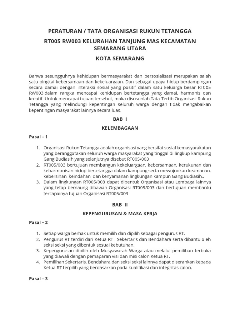 Tata Tertib Rukun Tetangga RT005 Semarang | PDF | Politik