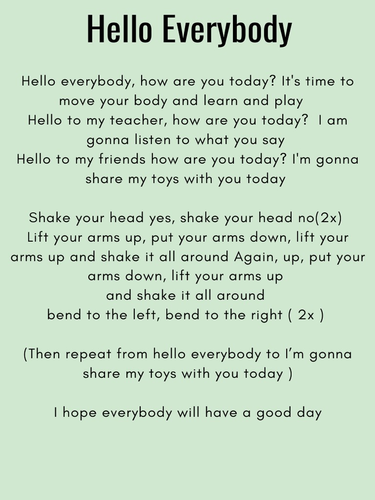 Fabello 1ECE01 - Opening Song - Hello Everybody PDF | PDF